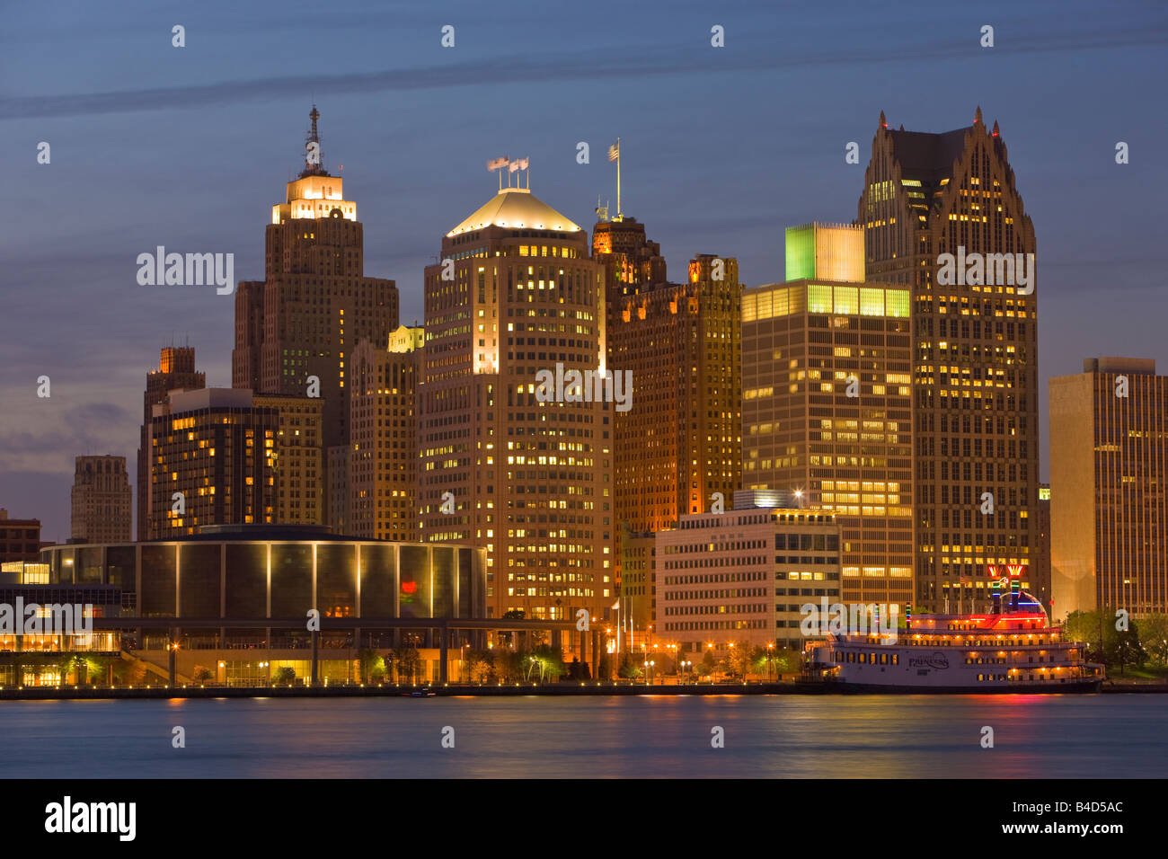 Skyline of Detroit, Michigan, USA seen from the city of Windsor ...