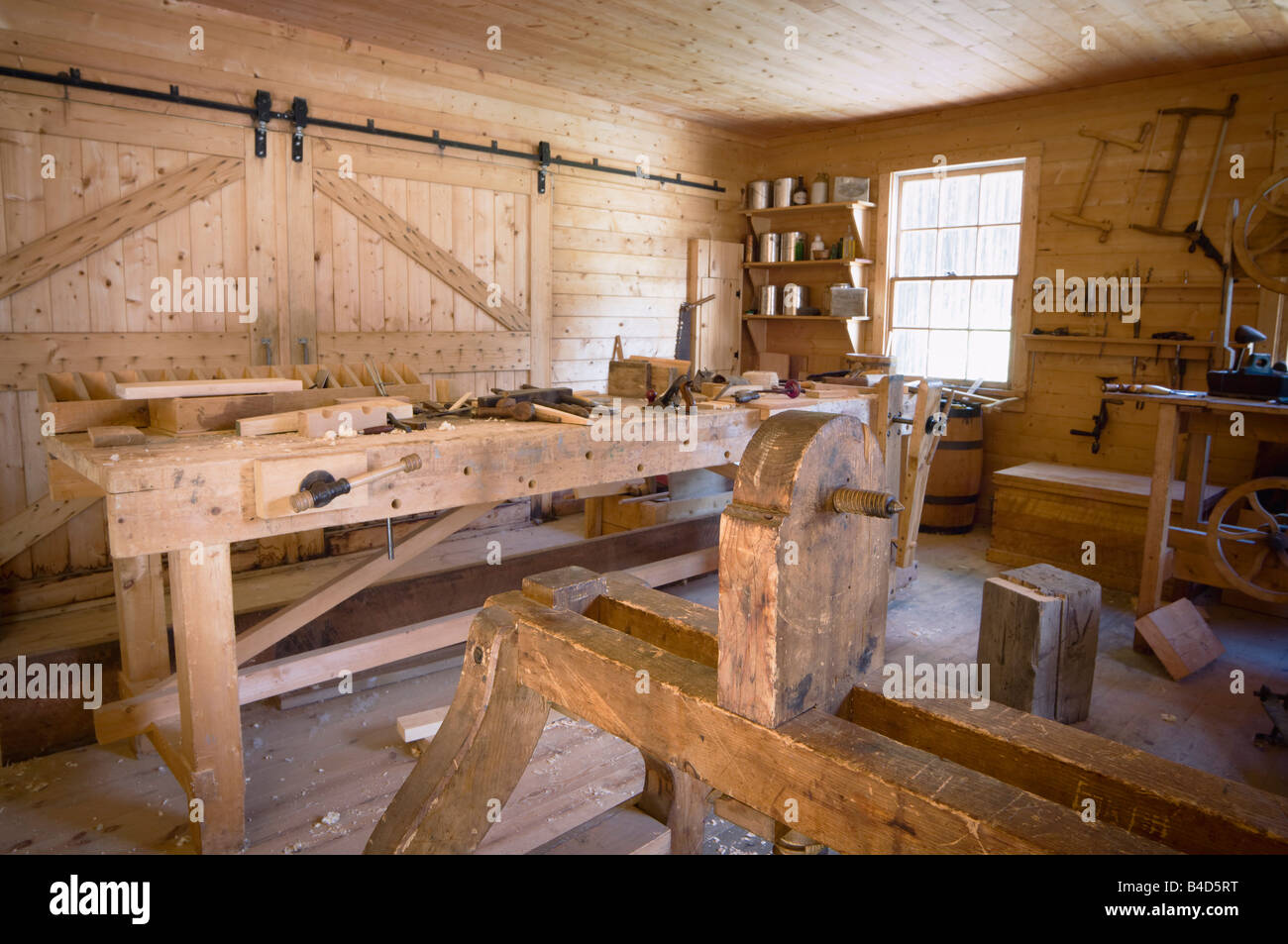 Fort Edmonton, Alberta, Canada, old woodworking workshop Stock Photo ...