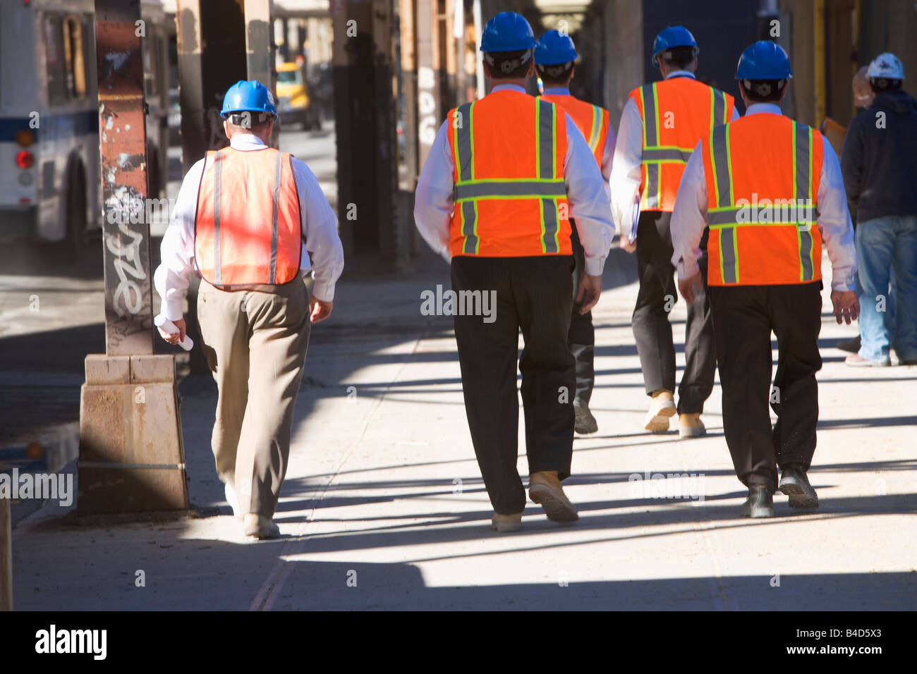 workers, uniforms, walking, executive, bosses, construction Stock Photo ...