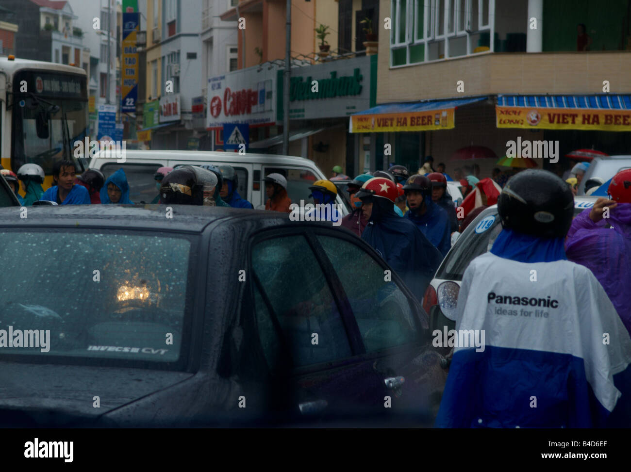 Traffic jam under heavy rain in downtown Hanoi, Vietnam Stock Photo - Alamy