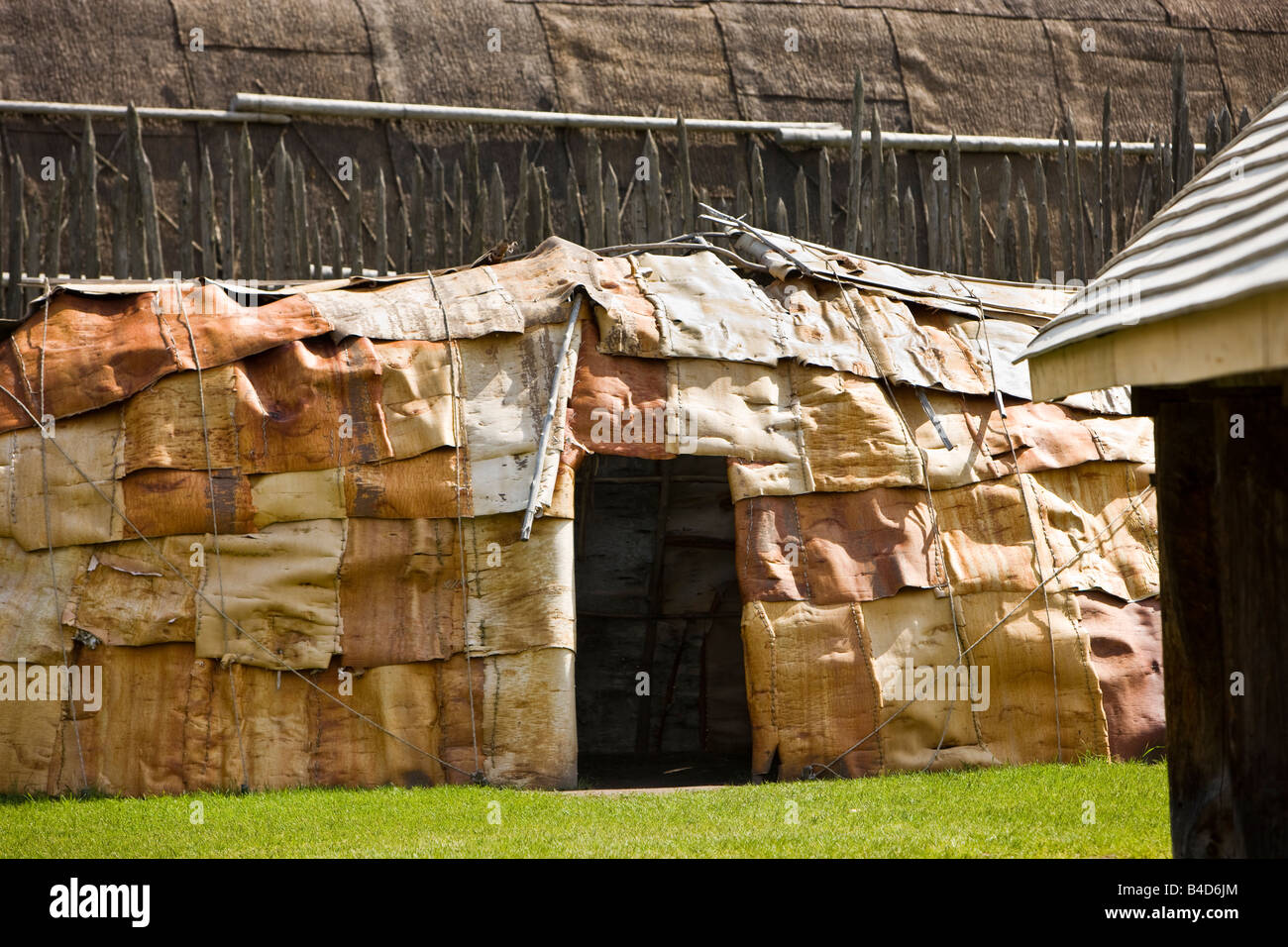 Animal skins on the exterior of a building in the Native Area of the ...