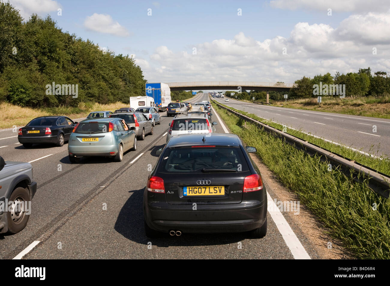 Uk Motorway Driving M5 Road Blocked In Both Directions By Police