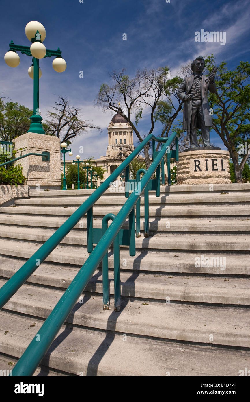Stairway leading past the statue of Louis A Riel to the Legislative ...