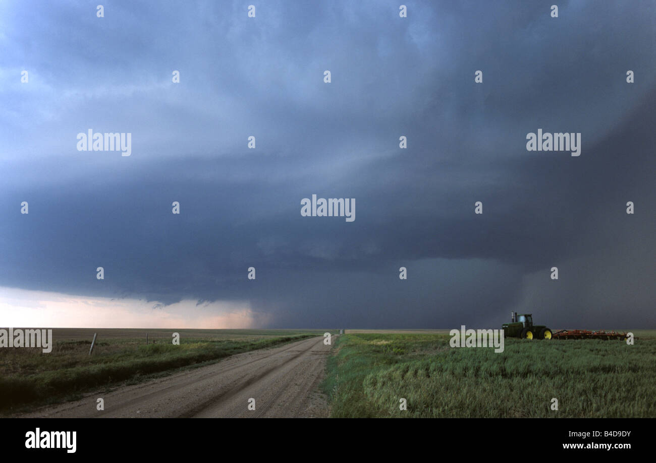 Severe thunderstorm over farmland in northwestern Kansas Stock Photo ...