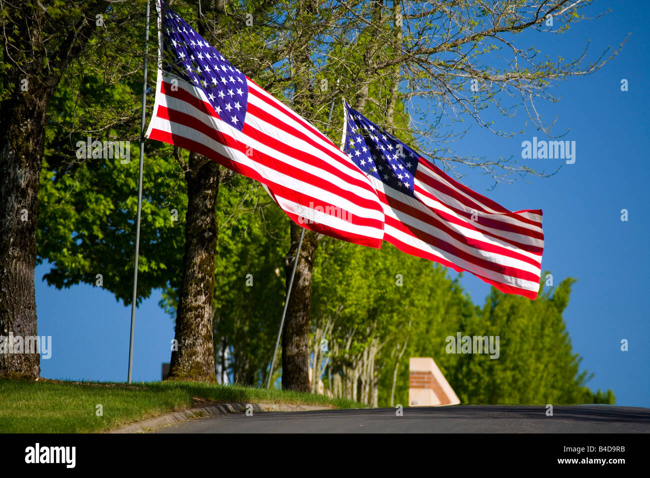 American flags along a road in oregon hi-res stock photography and ...