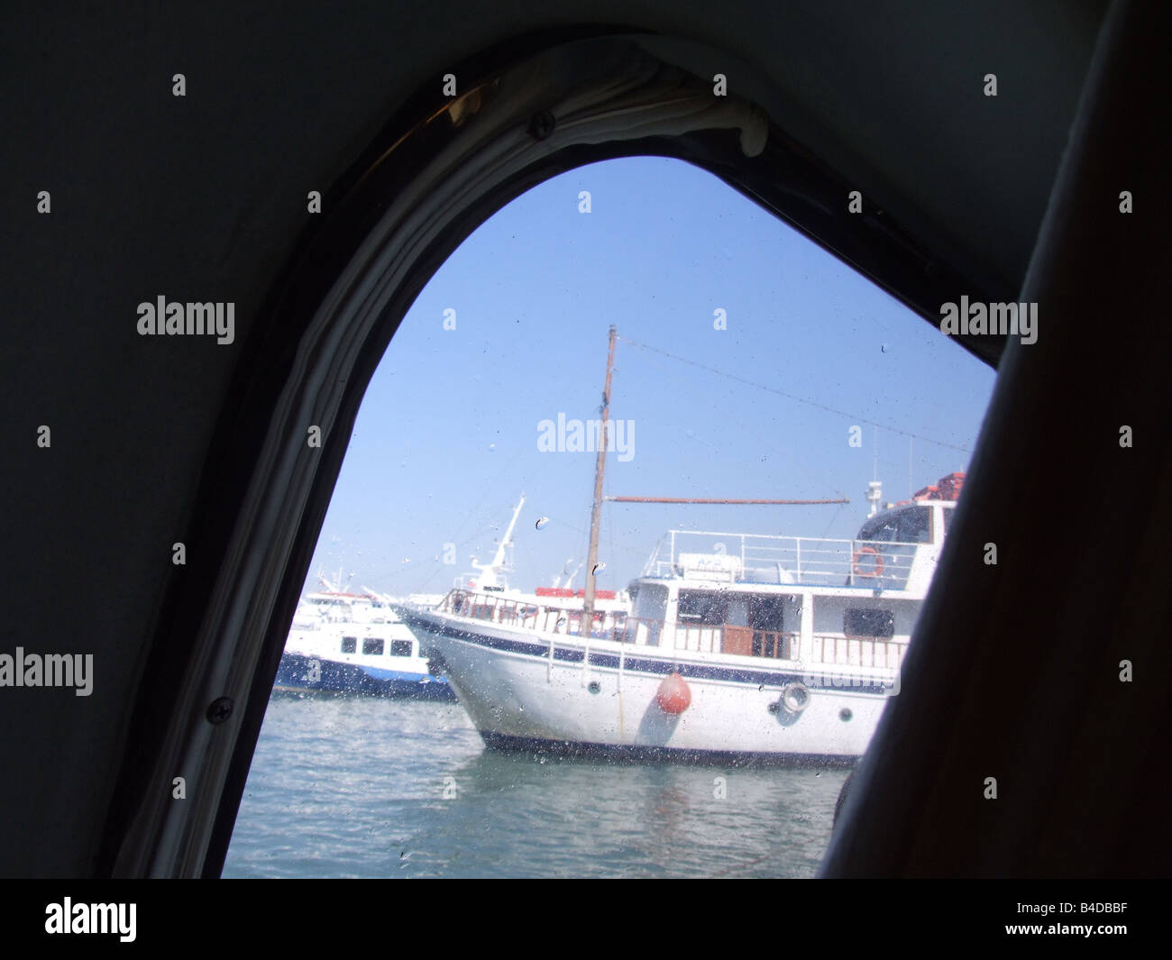 view from ferry boat window in greece Stock Photo - Alamy