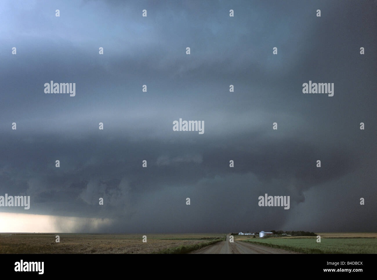 Severe thunderstorm threatens a farm in northwestern Kansas Stock Photo ...