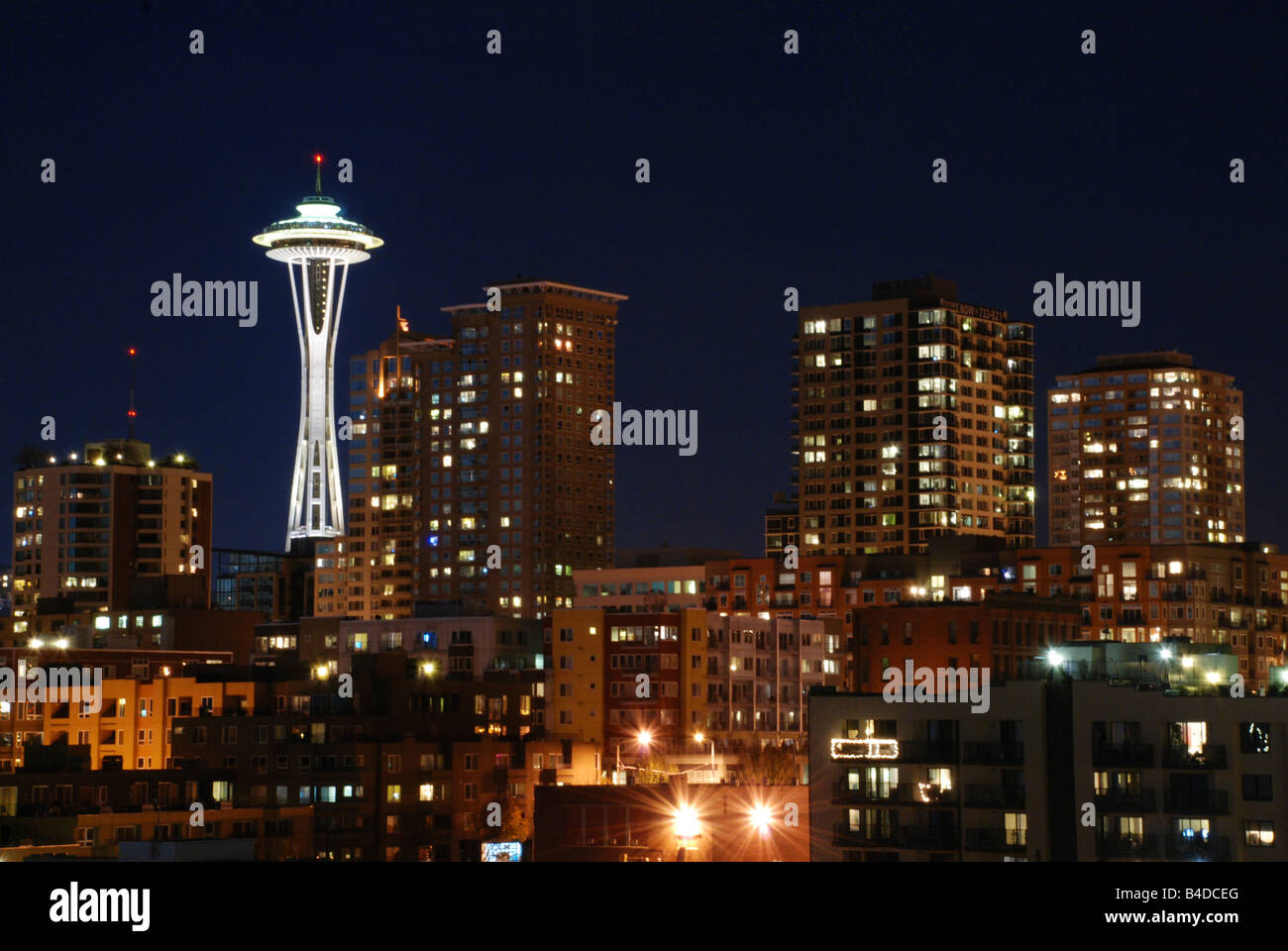 Seattle Skyline & Space Needle at Night Stock Photo - Alamy