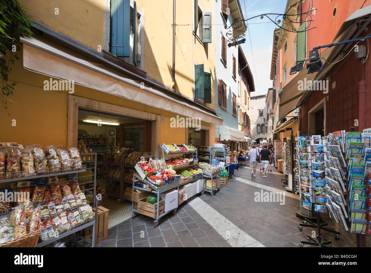 Shopping street in the centre of the old town, Garda, Lake Garda, Italy ...