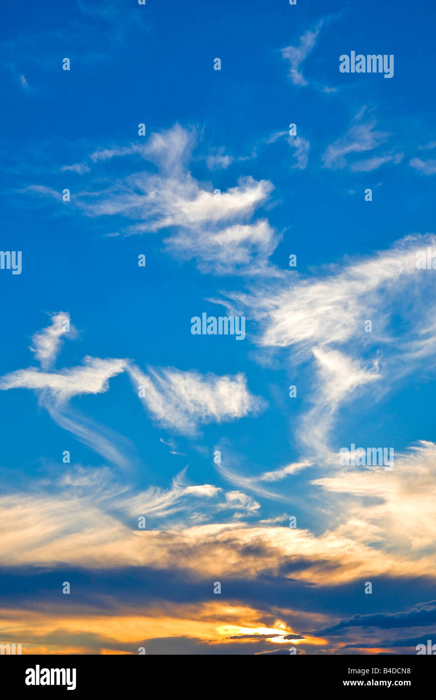 Beautiful sunset with vivid blue sky and light clouds Stock Photo - Alamy
