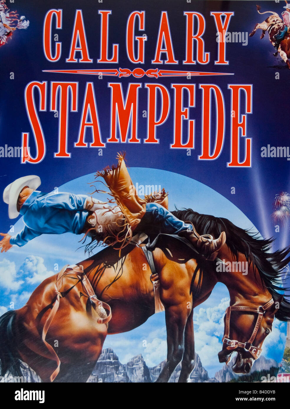 Calagary Stampede rodeo poster showing action and cowboy on bucking ...