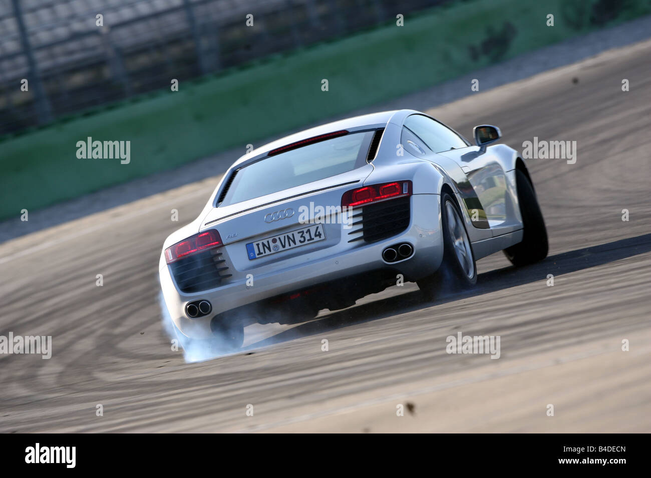 Audi R8 4.2 FSI, model year 2007-, silver, driving, diagonal from the ...
