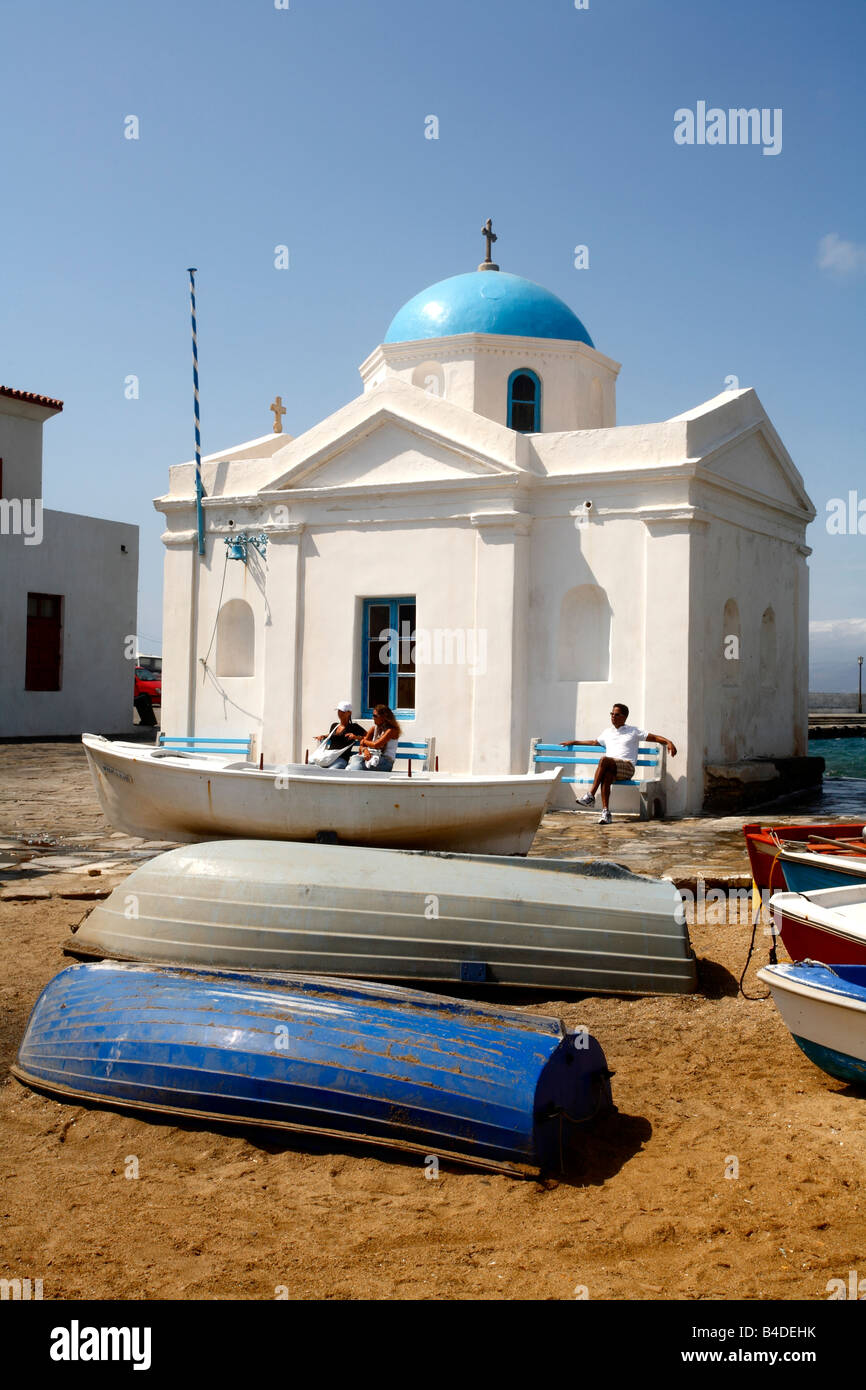 Greek Orthodox Church Mykonos Harbour Cyclades Island Greece Stock ...