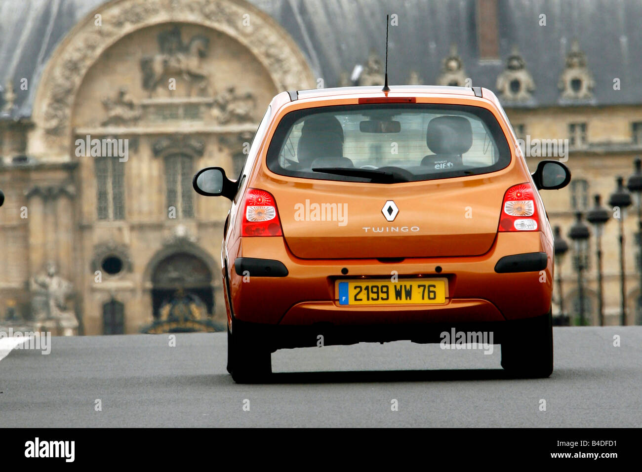 Renault Twingo, model year 2007-, orange , driving, rear view, City ...