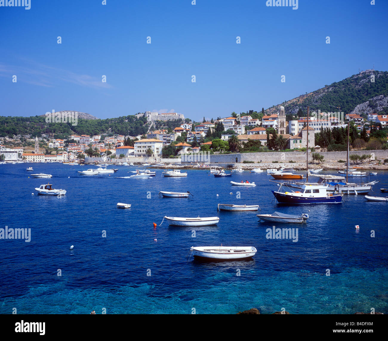 panoramic view of the harbour of Hvar Town, Hvar Island, Republic of ...