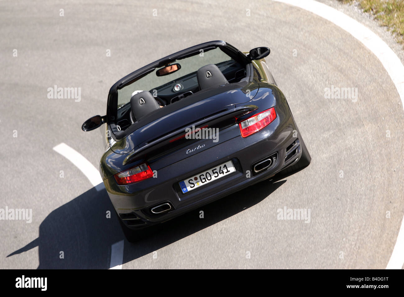 Porsche 911 Turbo Convertible, model year 2007-, black, driving ...