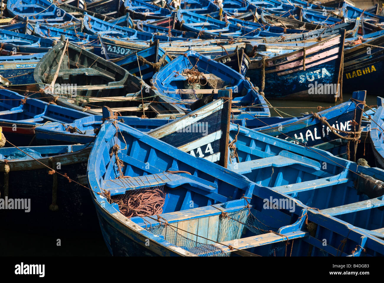 Blue fishing boats in Essaouira. Morocco Stock Photo - Alamy