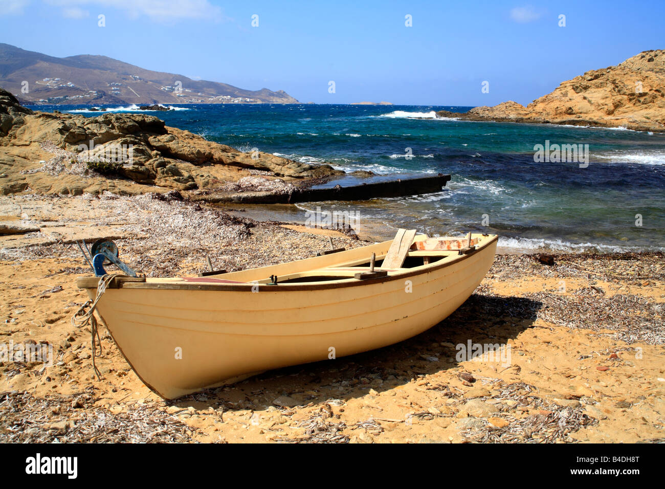 Rowing Boat Ftelia Panormas Bay Mykonos Greek Cyclades Island Greece ...