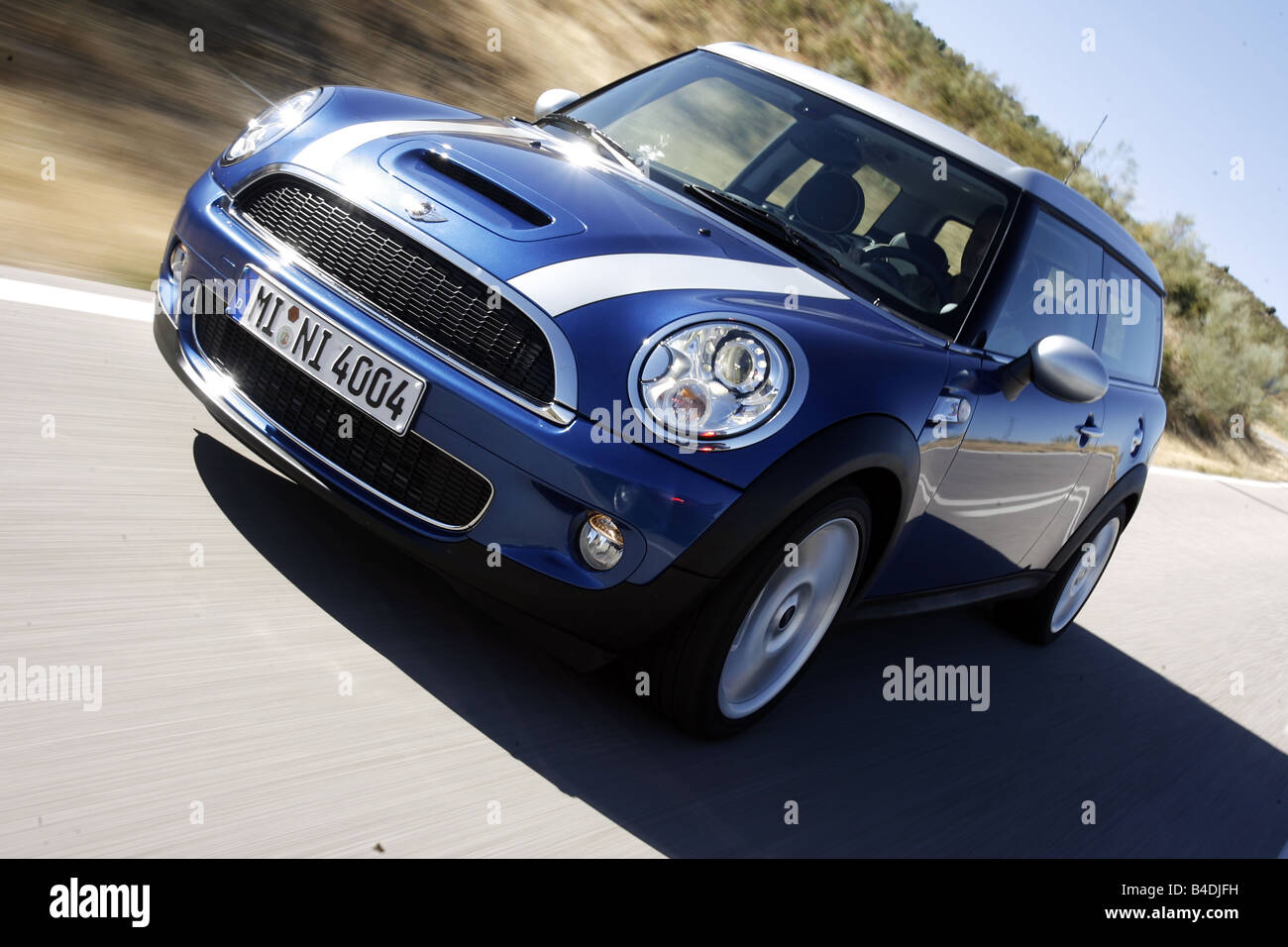 Mini Cooper S Clubman, model year 2007-, blue moving, diagonal from the ...
