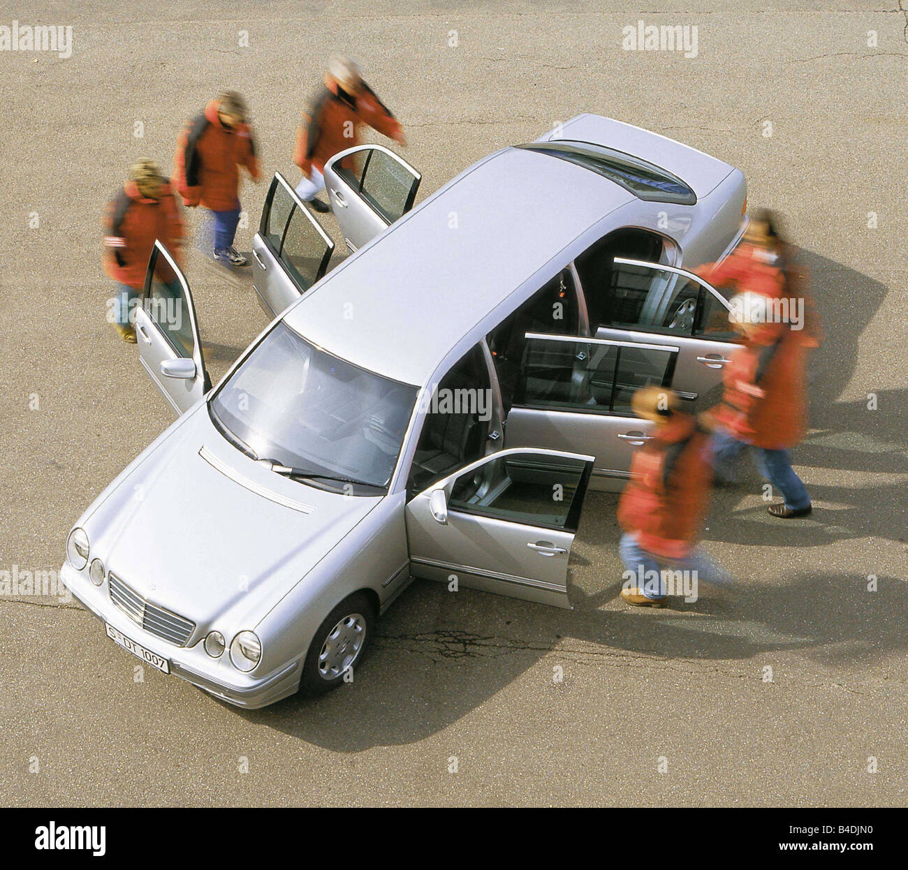Car, Binz Mercedes Limousine, model year 2000-, silver, standing ...