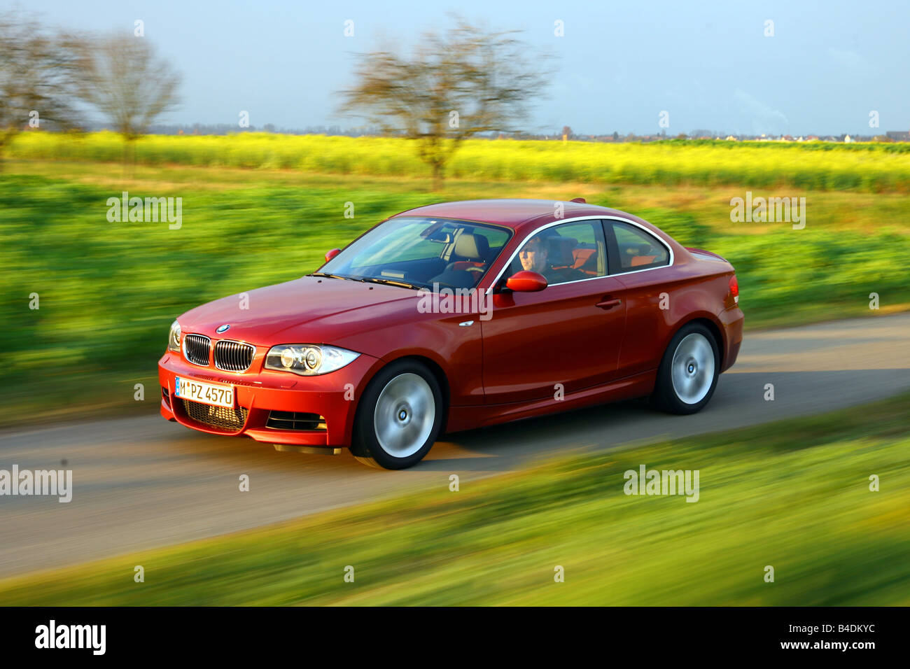 BMW 135i Coupe, driving, diagonal from the front, frontal view, country ...