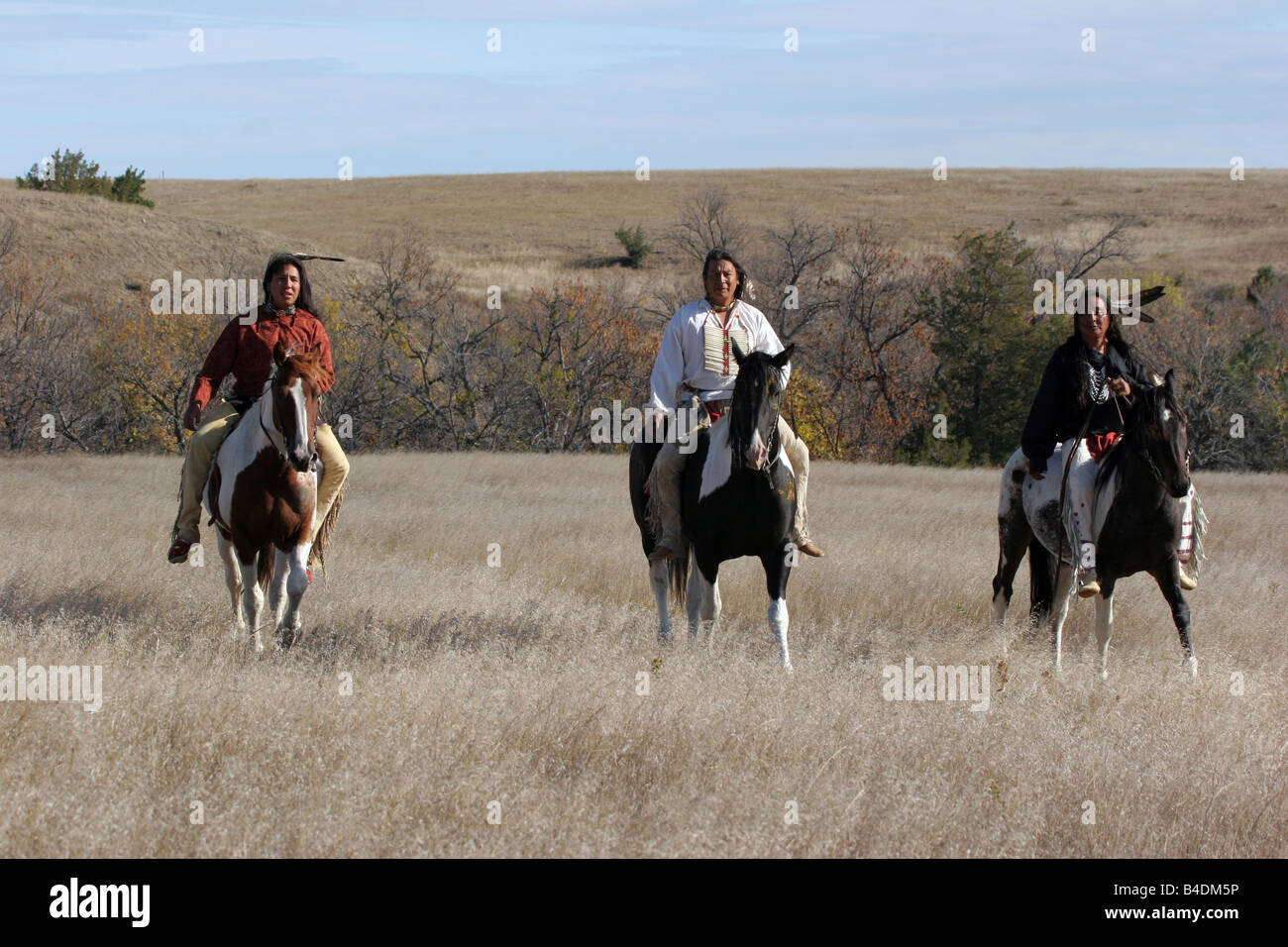 Three Native American Indians on the Prairie of South Dakota Stock ...