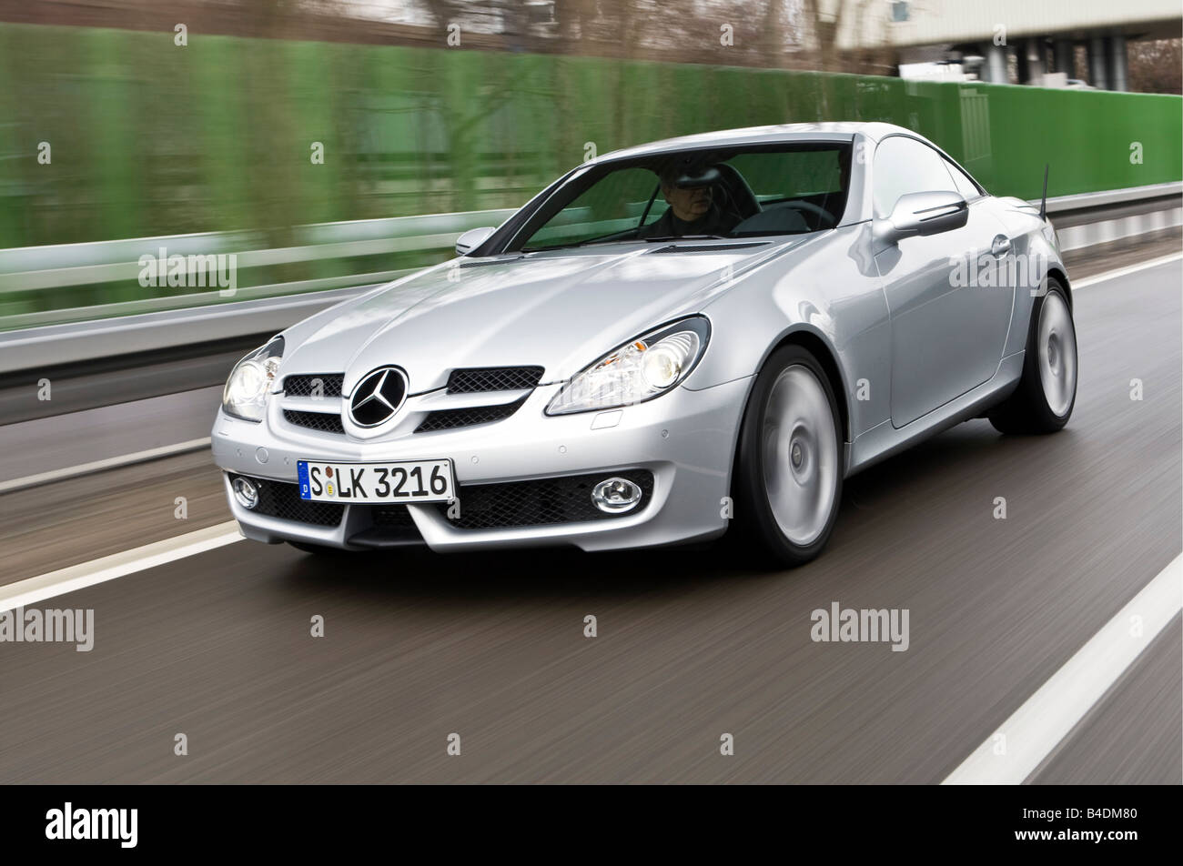 Mercedes SLK, model year 2008-, silver, driving, diagonal from the ...