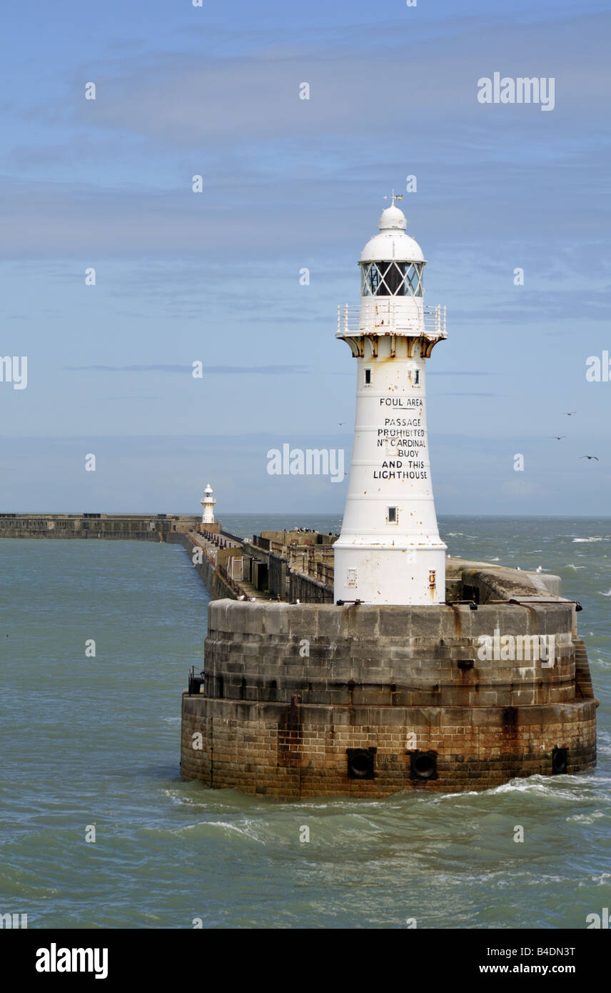 Lighthouses at entrance to Dover port UK Stock Photo - Alamy