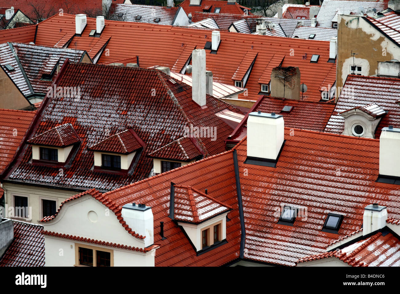 Red Brick Roofs of the houses in Prague city. Prague, Czech Republic ...