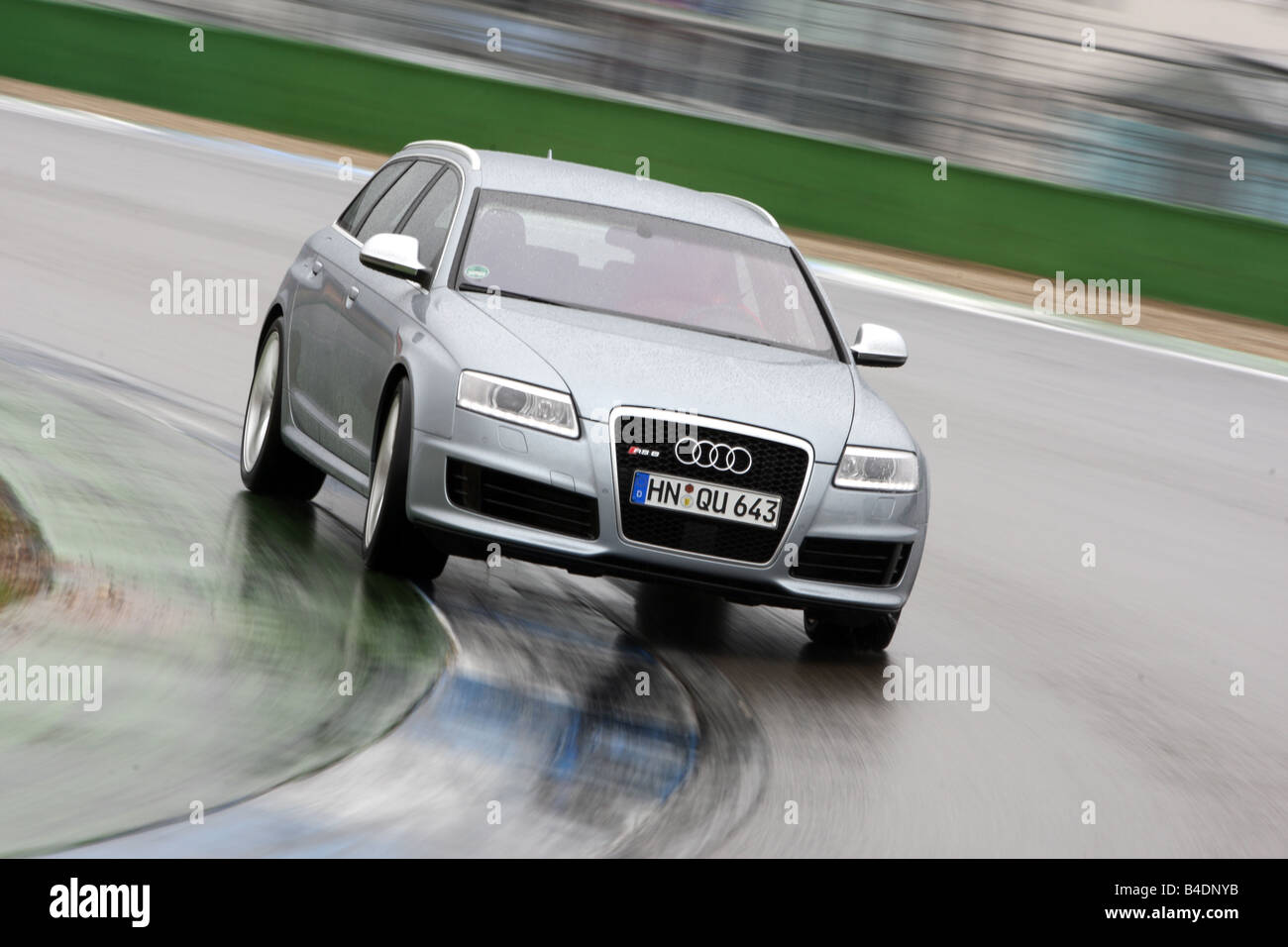 Audi RS6 Avant, model year 2008-, silver, driving, diagonal from the ...