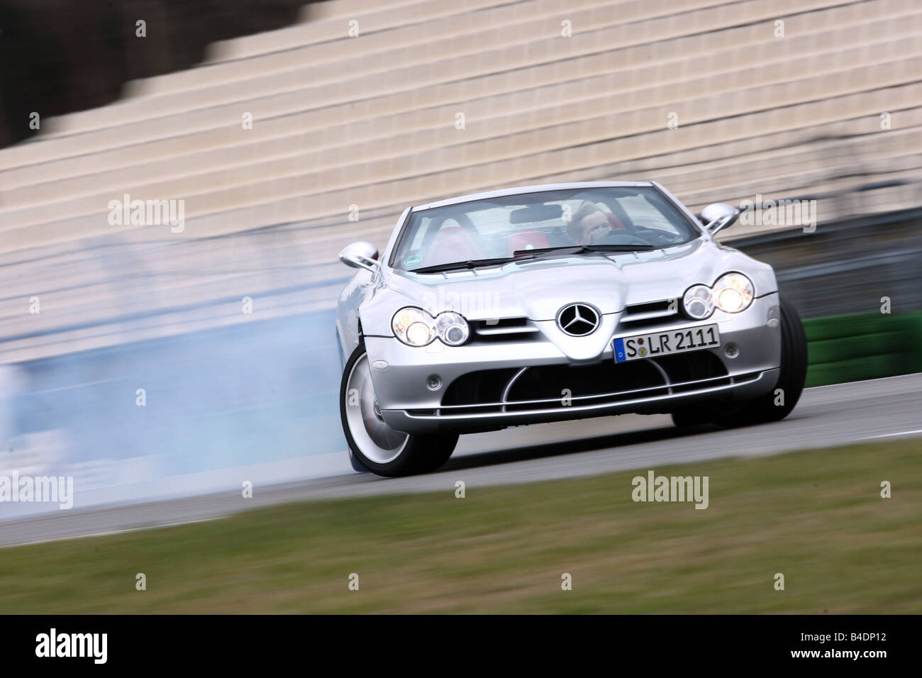 Mercedes SLR McLaren, model year 2008-, silver, driving, diagonal from ...