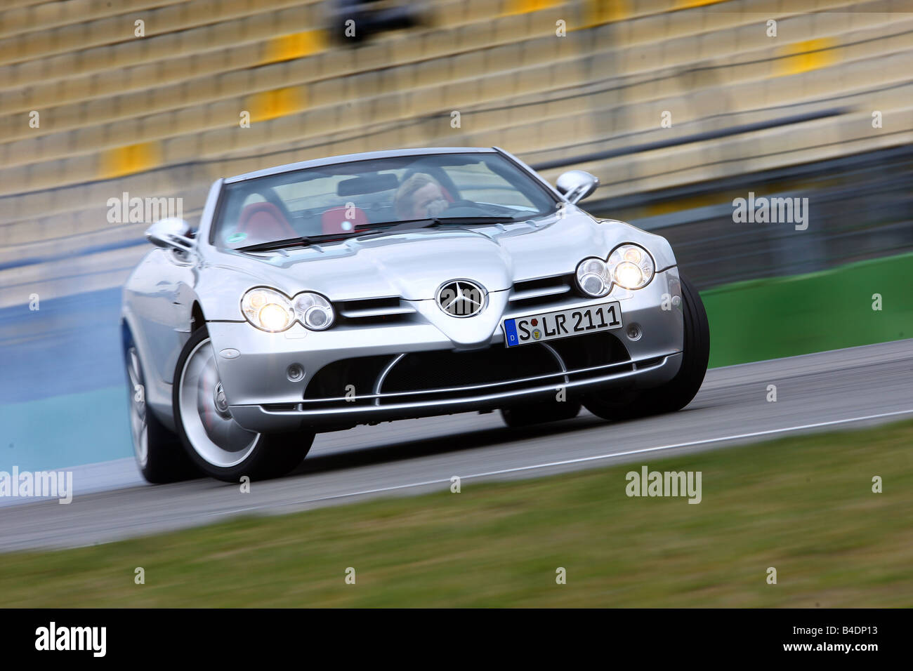 Mercedes SLR McLaren, model year 2008-, silver, driving, diagonal from ...