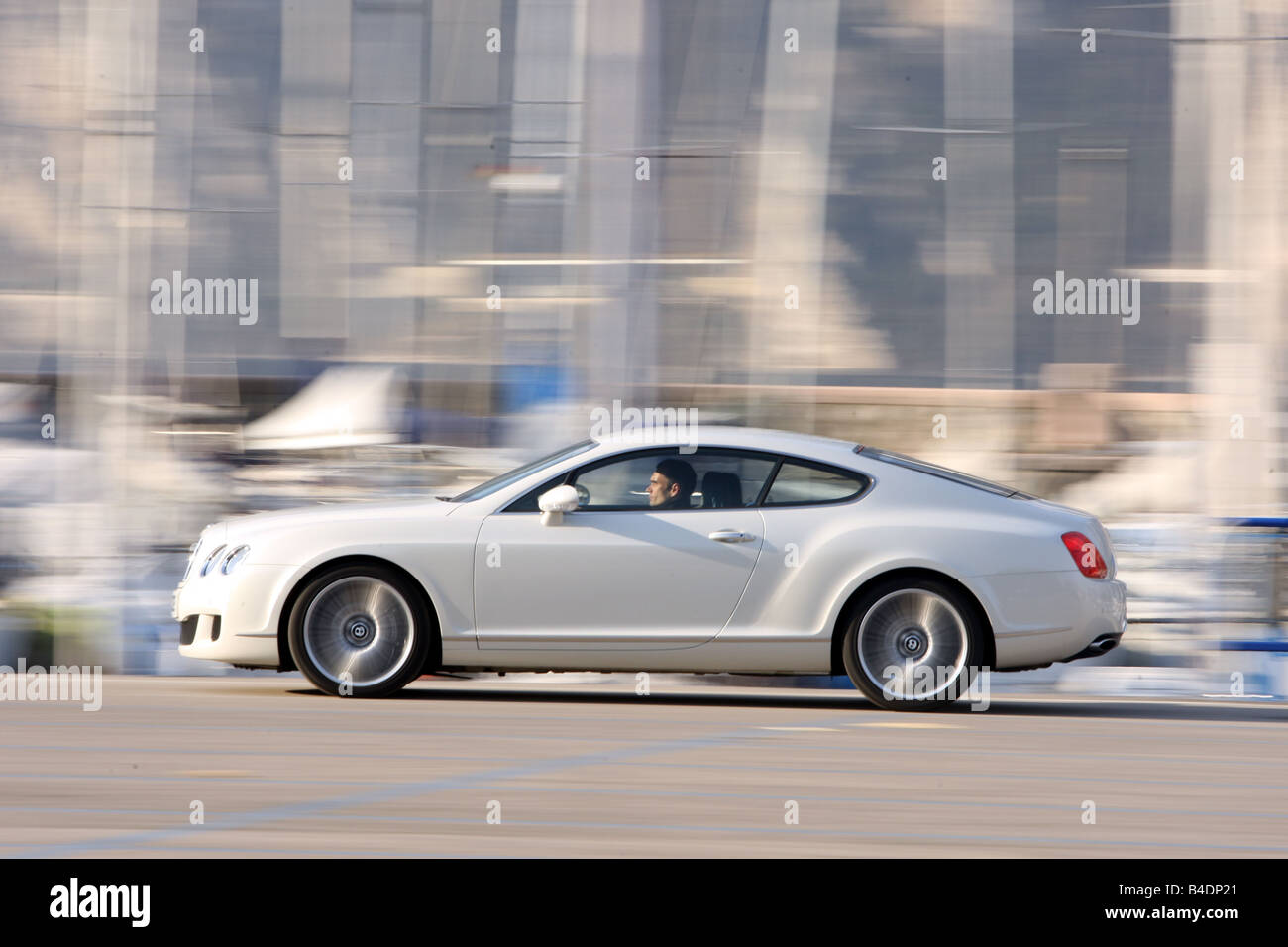 Bentley Continental GT Speed, model year 2008-, white, driving, side ...