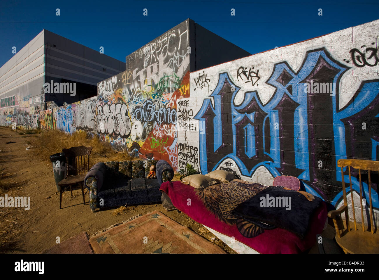 Makeshift homeless encampment near Olympic Bridge just east of Los ...