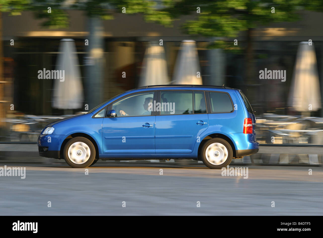 Car, VW Volkswagen Touran, Van, model year 2003-, blue moving, side ...