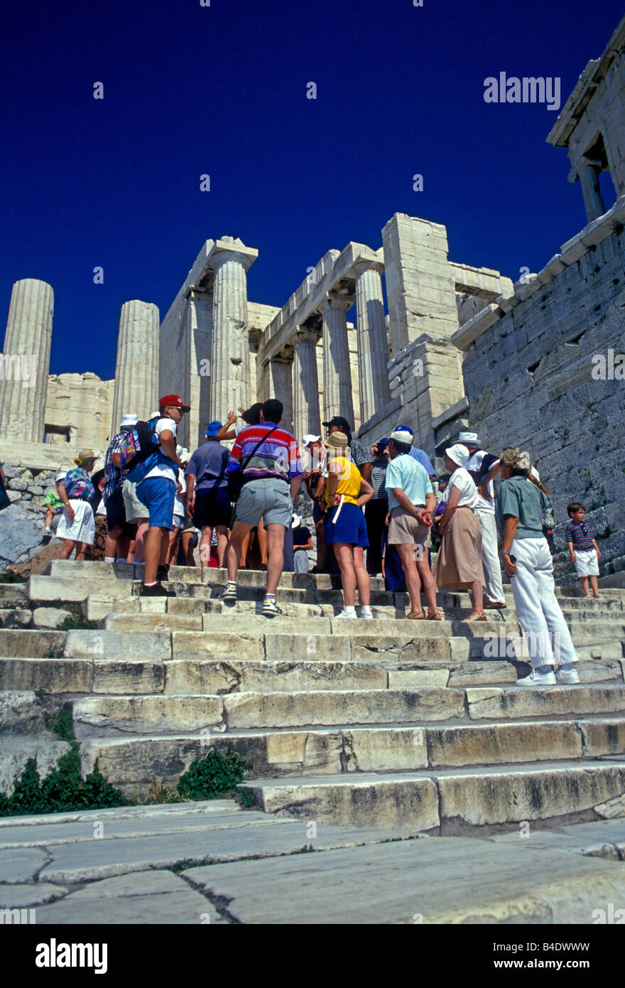 People tourists visit Propylaea at the Acropolis Athens Attica Greece ...
