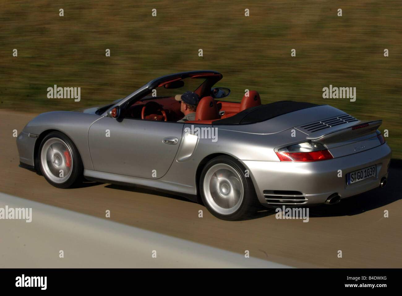Car, Porsche 911 Turbo Convertible, model year 2003-, silver, open top ...