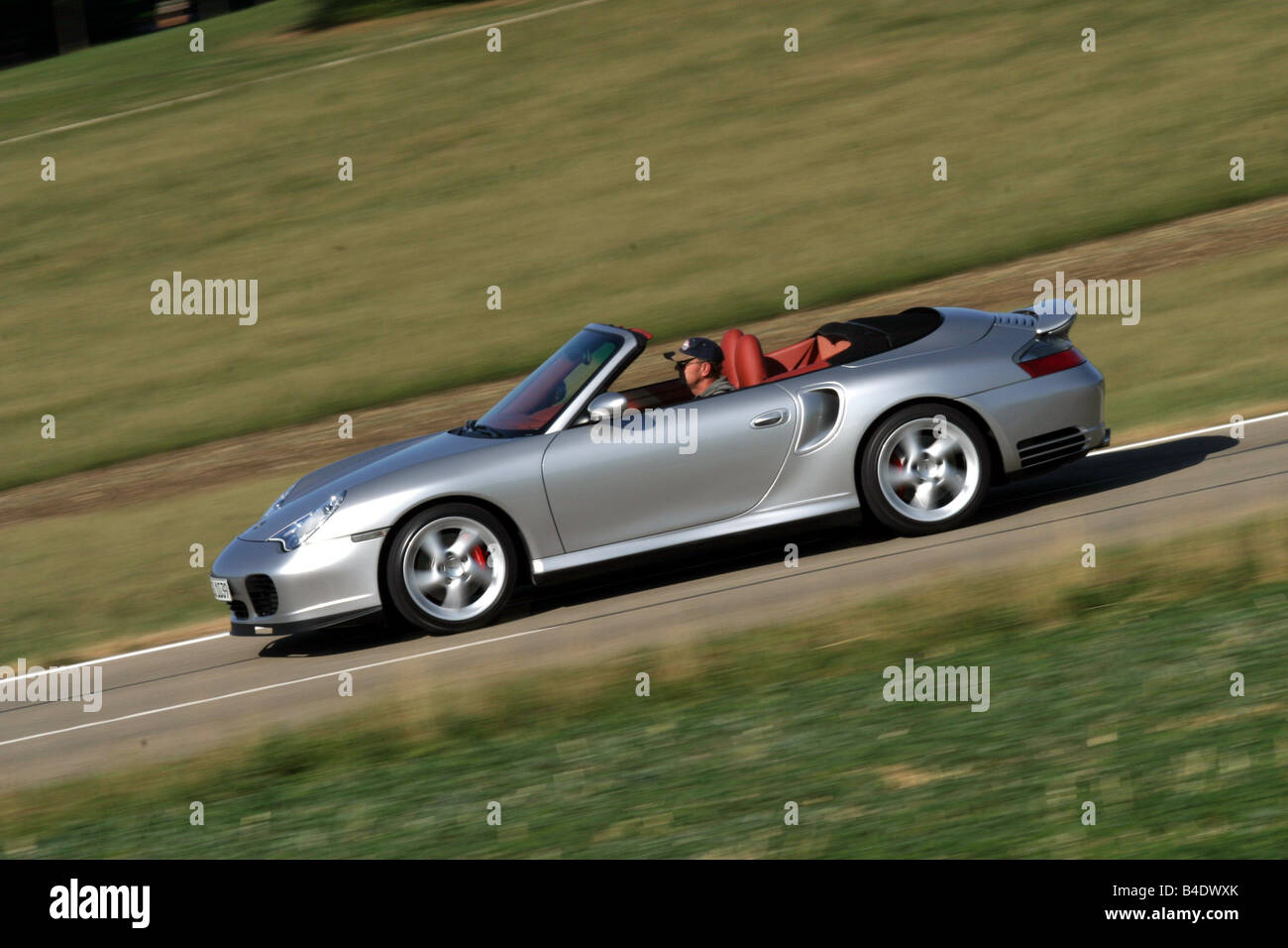 Car, Porsche 911 Turbo Convertible, model year 2003-, silver, open top ...