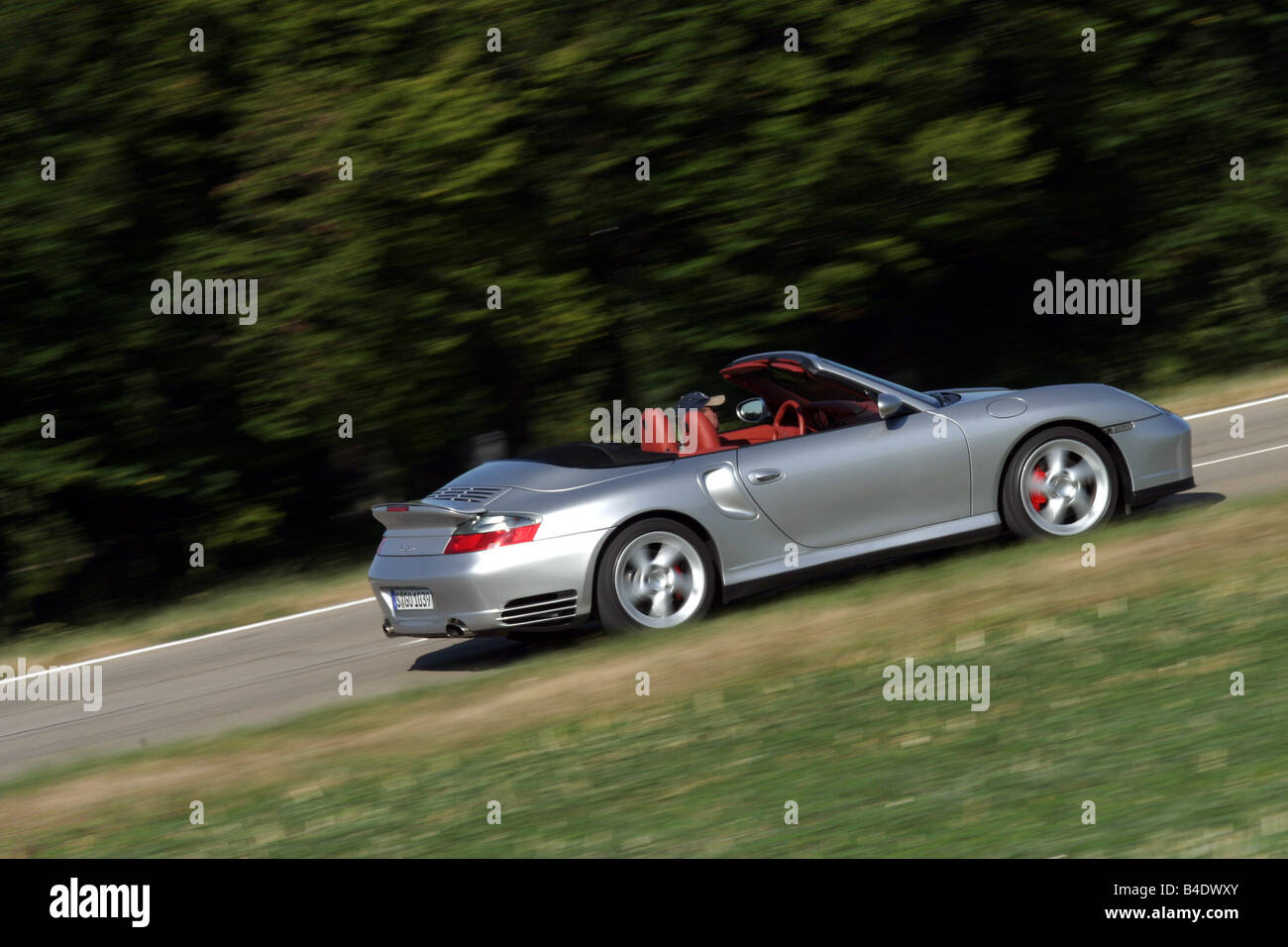 Car, Porsche 911 Turbo Convertible, model year 2003-, silver, open top ...
