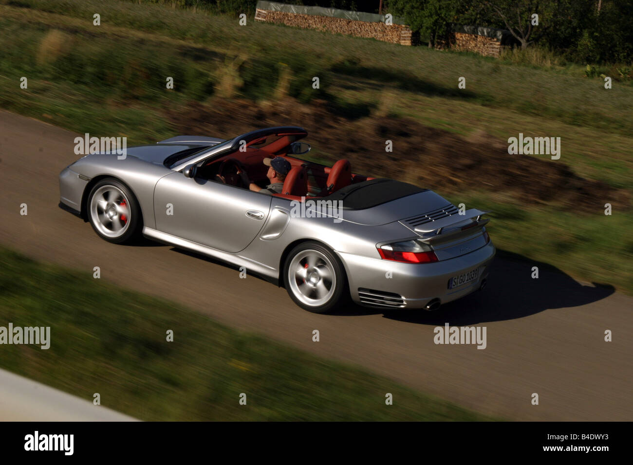 Car, Porsche 911 Turbo Convertible, model year 2003-, silver, open top ...