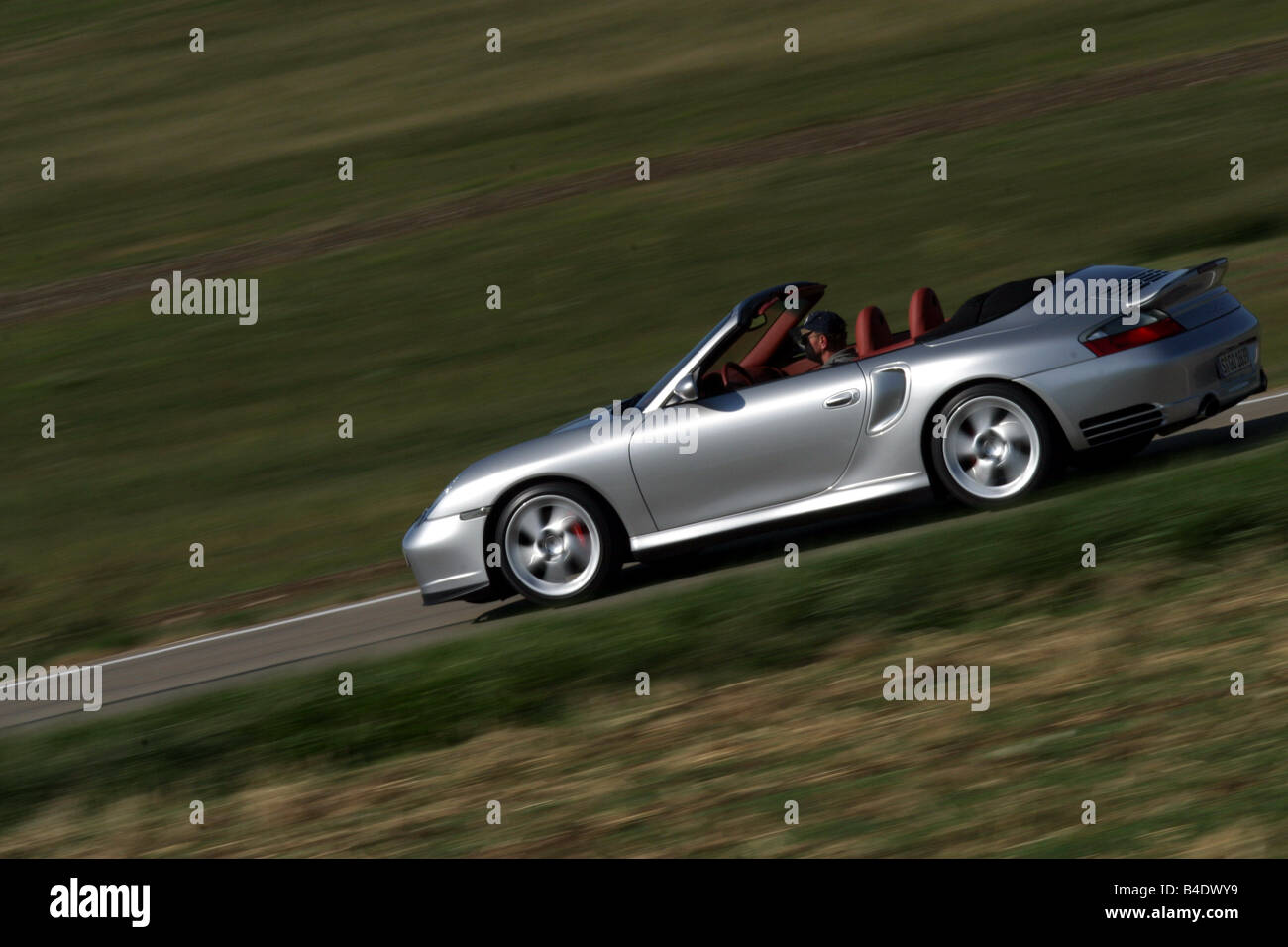 Car, Porsche 911 Turbo Convertible, model year 2003-, silver, open top ...