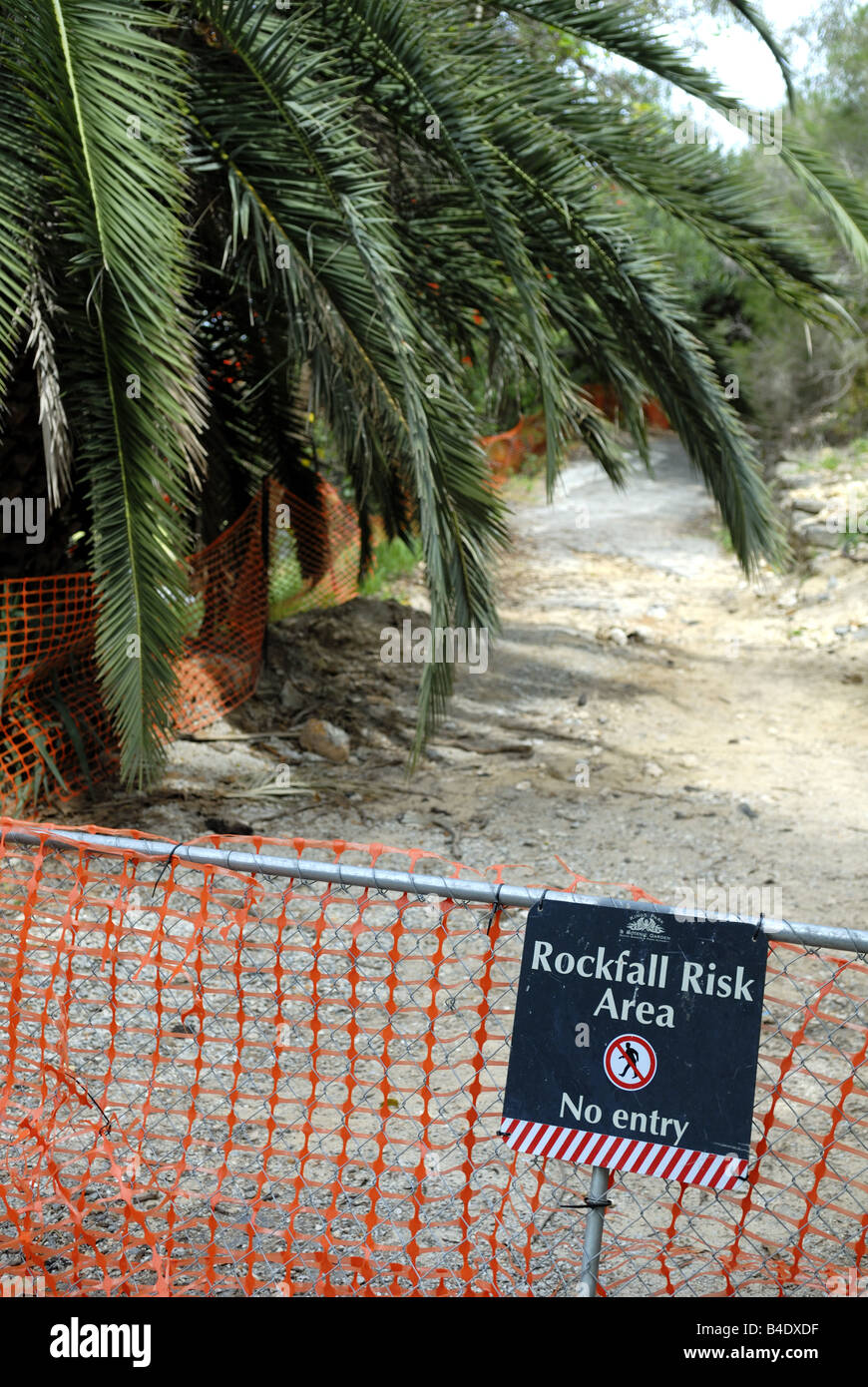 "No Entry" sign warning of Rockfall risk Stock Photo - Alamy