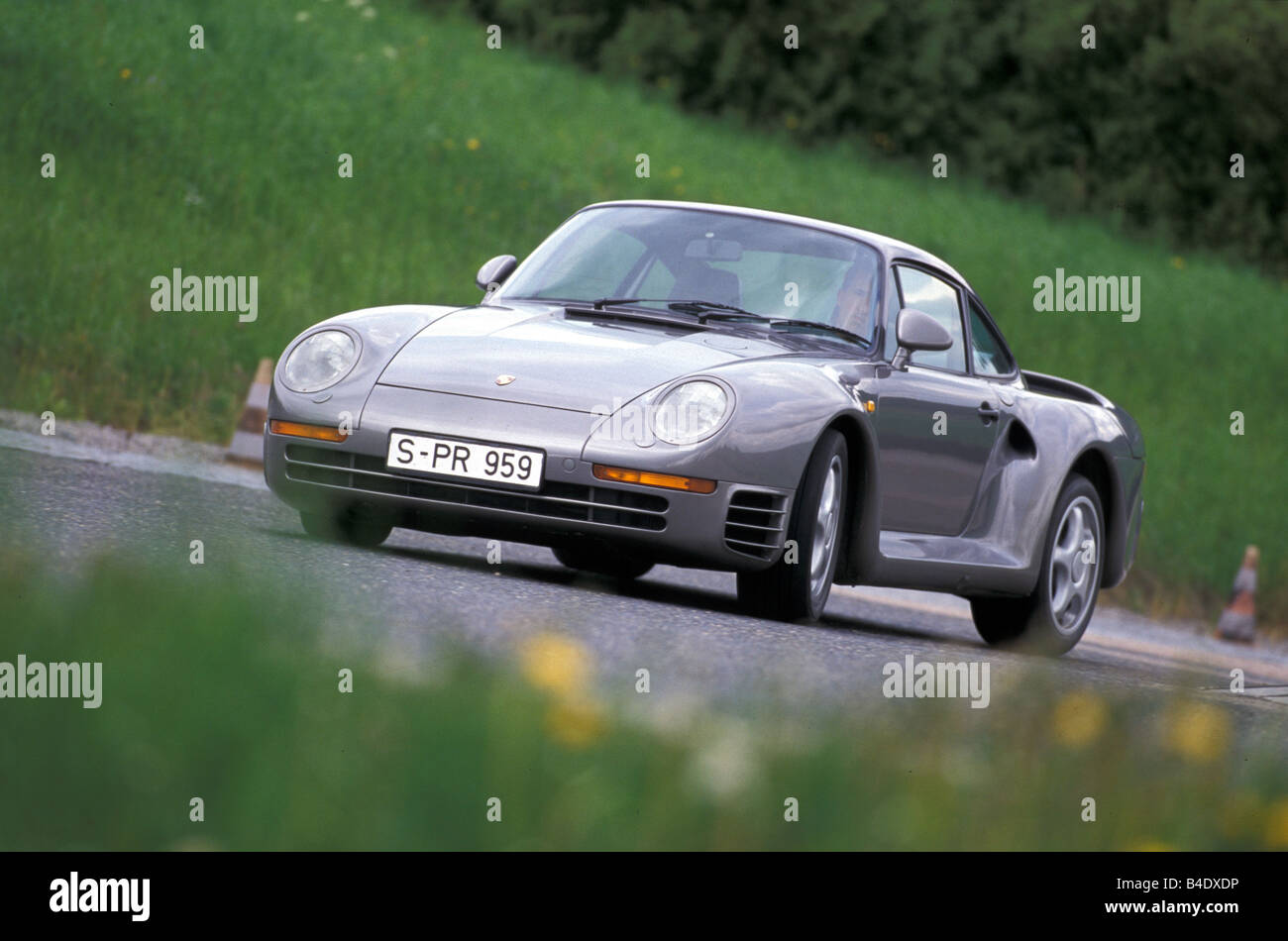 Car, Porsche 959, roadster, coupe/Coupe, silver/anthracite, model year ...