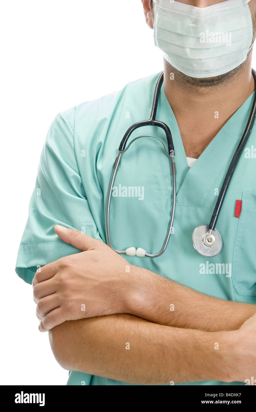 doctor with mask on his mouth and stethoscope Stock Photo - Alamy