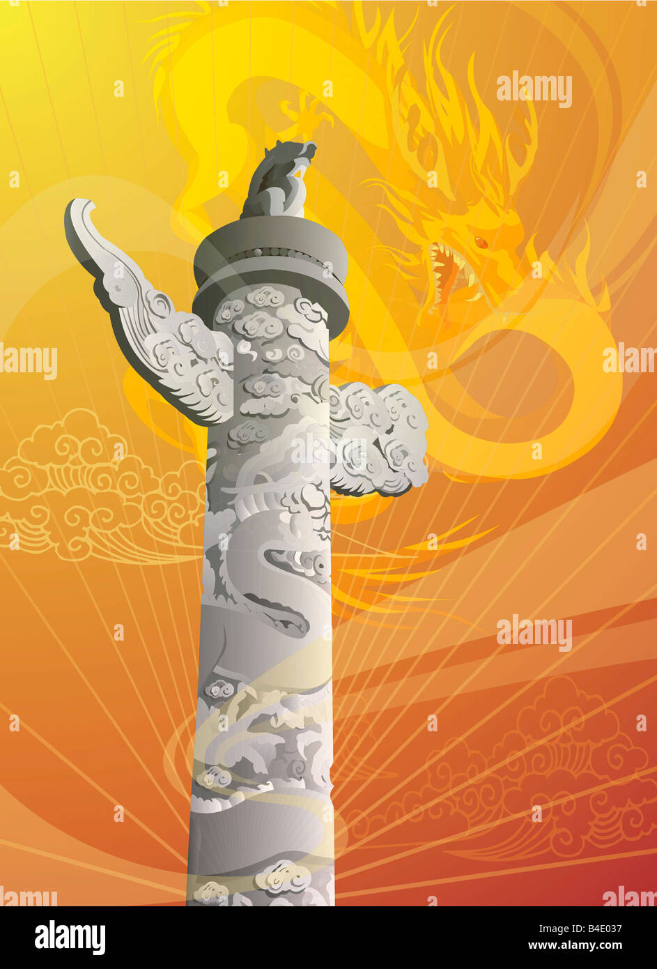 chinese stone column,illustration Stock Photo - Alamy