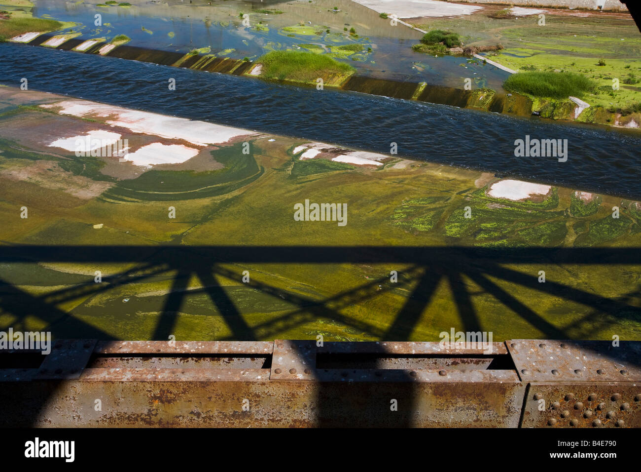 Trestle Bridge and train tracks over the Los Angeles River South Gate ...