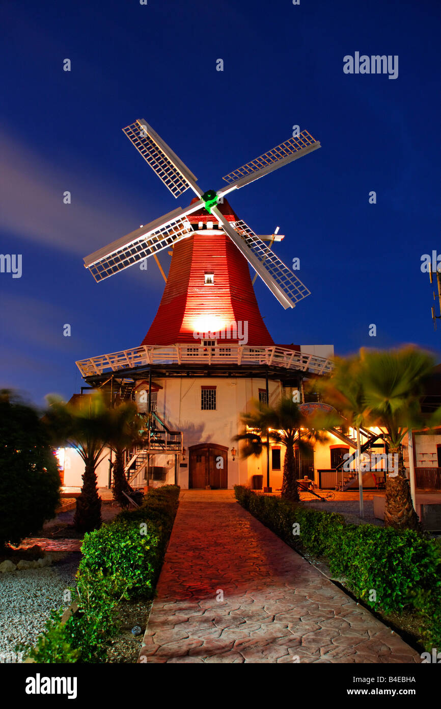 West Indies Aruba The Mill dutch wind mill De Olde Molen at twilight ...
