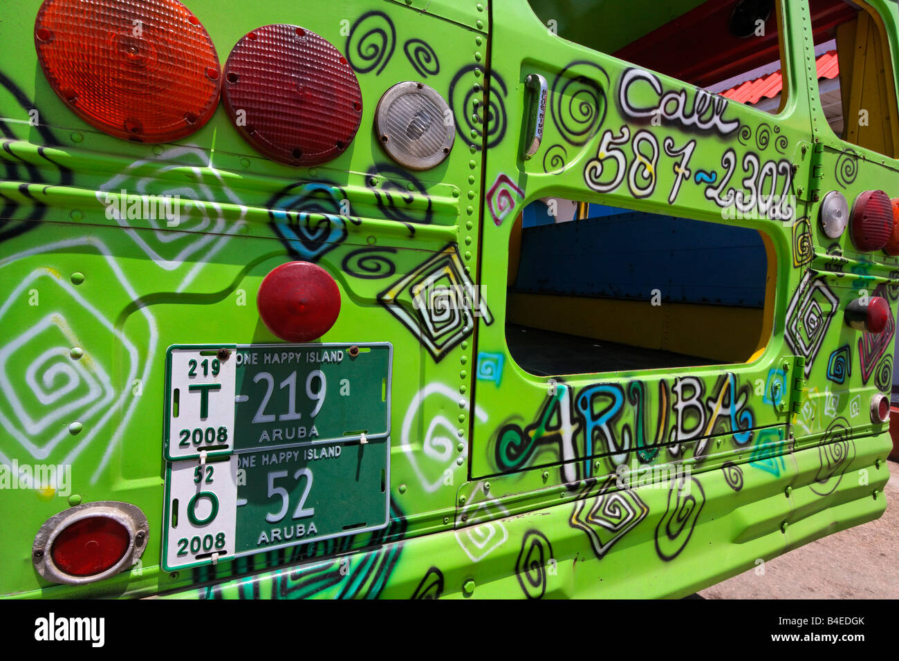 West Indies Aruba Party Bus Detail Stock Photo - Alamy