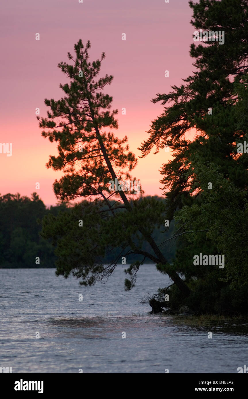Sunset on Sand Point Lake opposite Redhorse Bay near buoy 18 Voyageurs ...