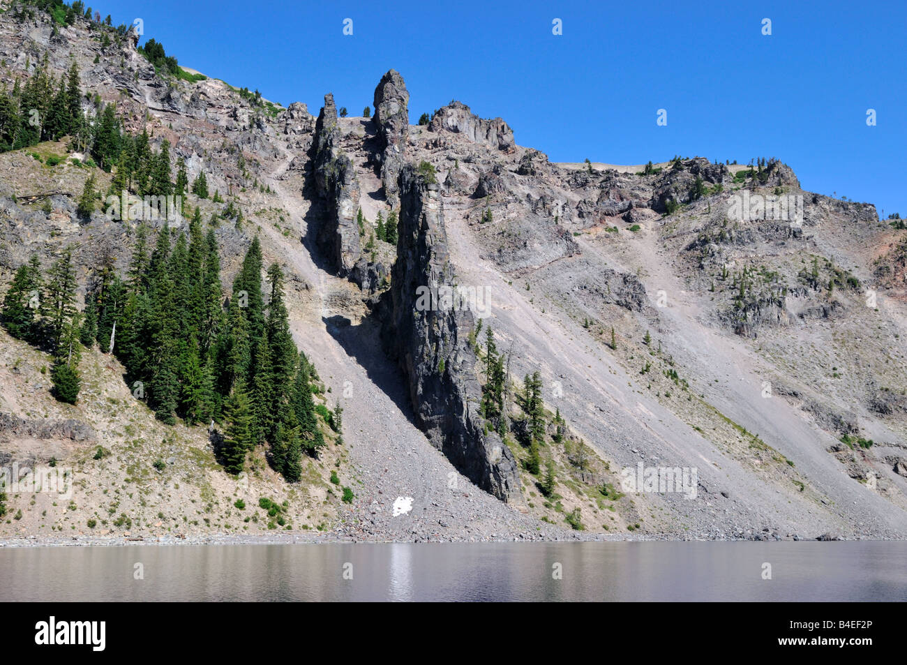 The Devil's Backbone, vertical dikes cut across the crater rim. The ...